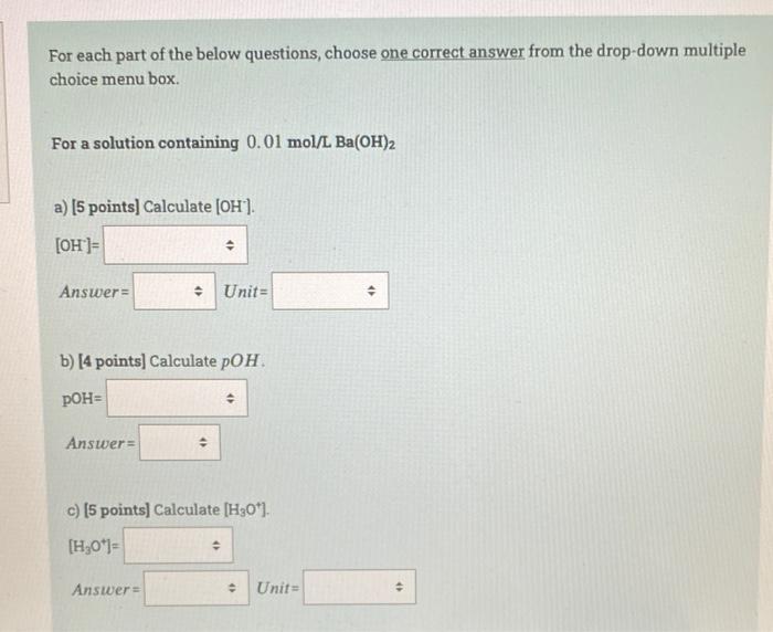 Solved For each part of the below questions, choose one | Chegg.com
