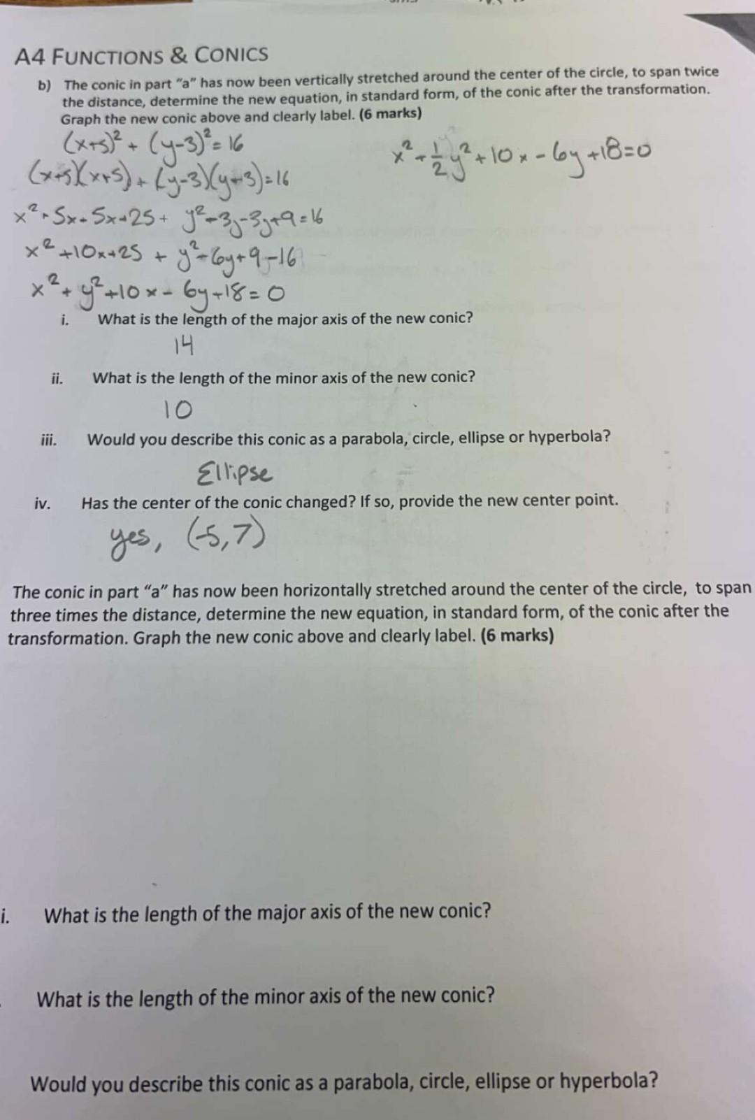 Solved A4 FUNCTIONS \& CONICS b) The conic in part "a" has | Chegg.com
