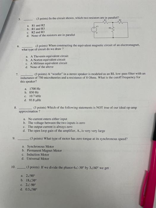 Solved 5. (3 points) In the cireuit shown, which two | Chegg.com