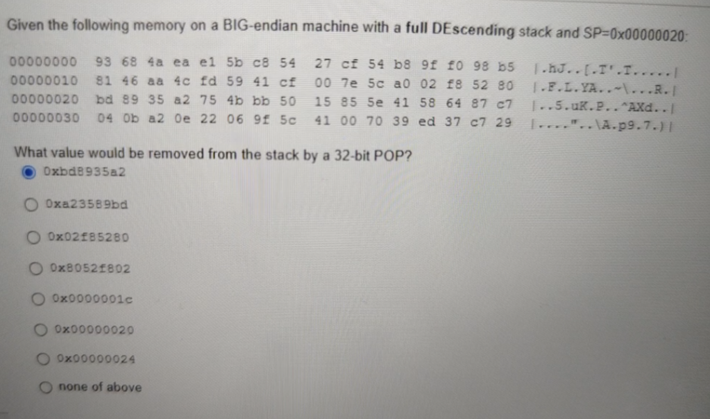 Solved Given the following memory on a BIG-endian machine | Chegg.com