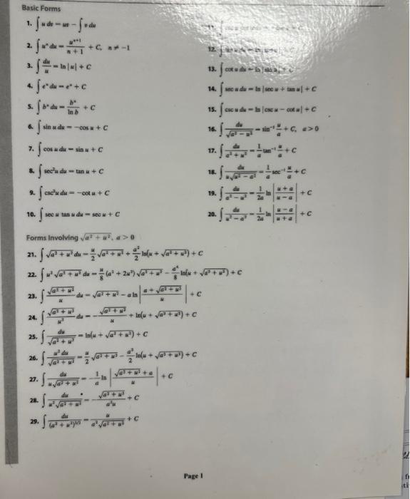 Solved Use the integral tables from the back of your book to | Chegg.com