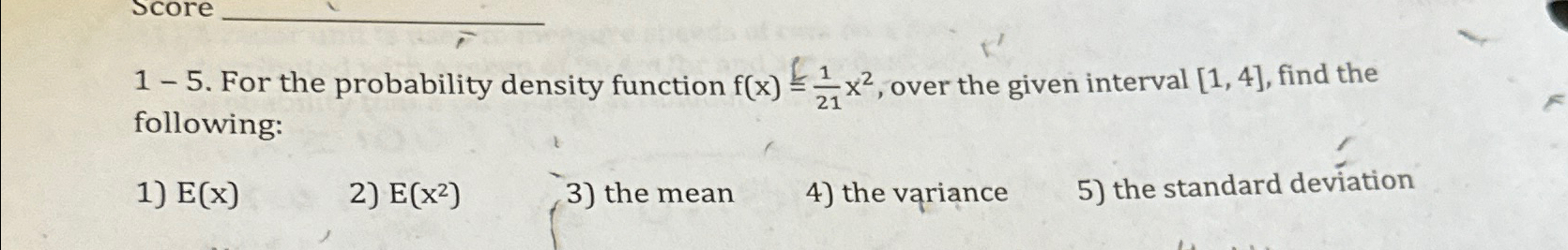Solved Score1-5. ﻿For the probability density function | Chegg.com