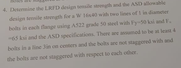 Solved Determine the LRFD design tensile strength and the | Chegg.com