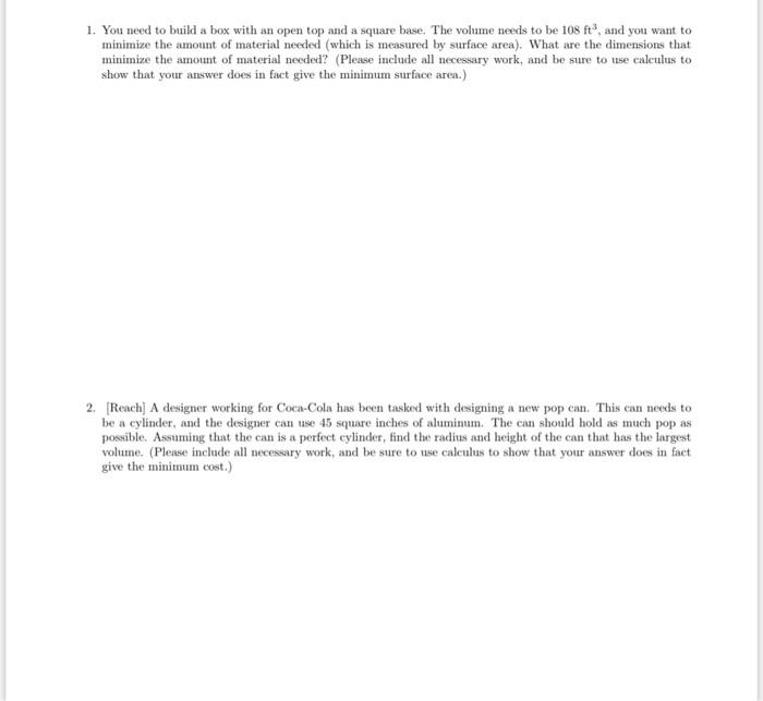 Solved 1. You need to build a box with an open top and a | Chegg.com