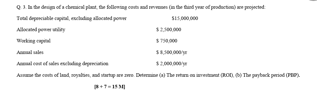 Solved Q. 3. ﻿In the design of a chemical plant, the | Chegg.com