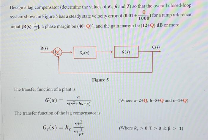 Solved Design a lag compensator (determine the values of Kc, | Chegg.com