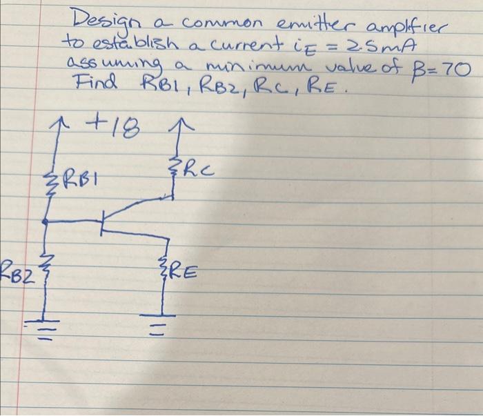 Solved Design a common emitter amplfier to establish a | Chegg.com