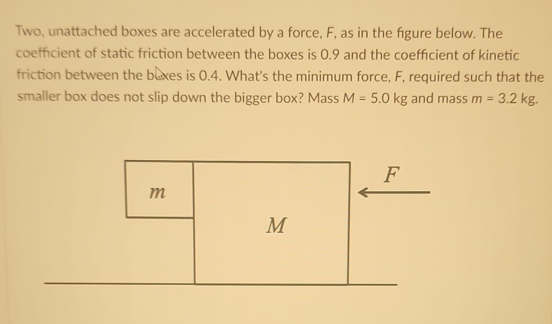 Solved Two, unattached boxes are accelerated by a force, F, | Chegg.com