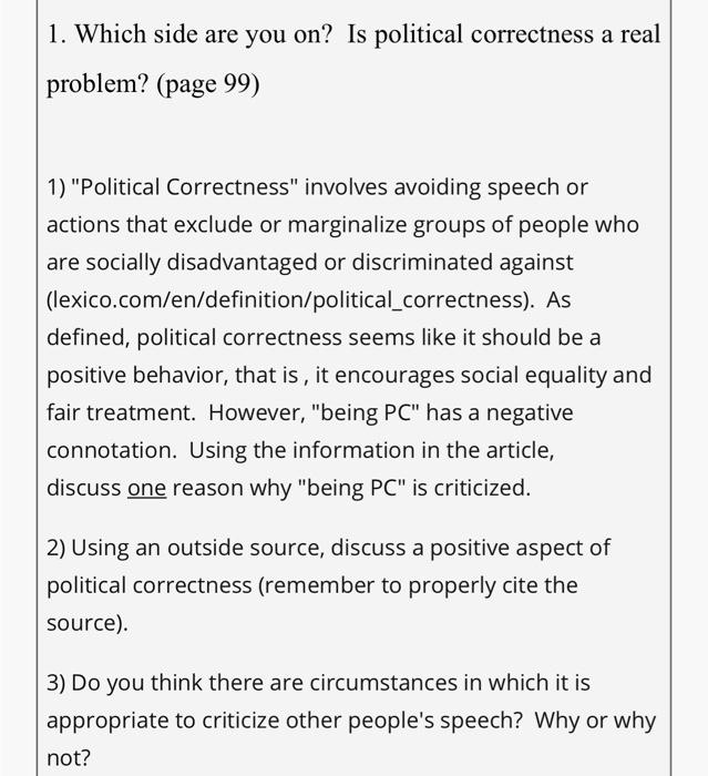 1. Which side are you on? Is political correctness a | Chegg.com