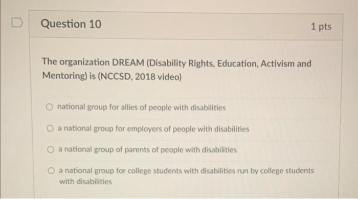Solved The organization DREAM (Disability Rights, Education, | Chegg.com