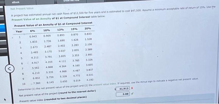 Solved eBook Net Present Value A project has estimated | Chegg.com