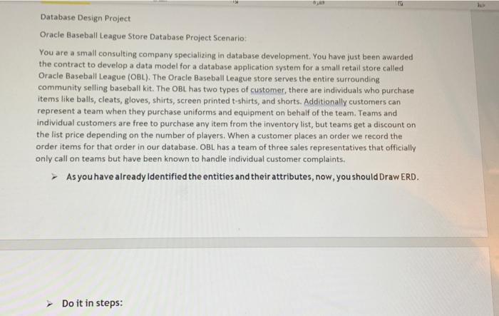 Solved Database Design Project Oracle Baseball League Store