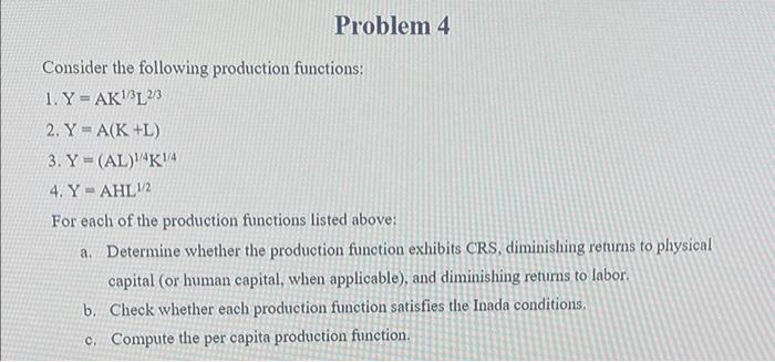 Solved Consider the following production functions: 1. | Chegg.com