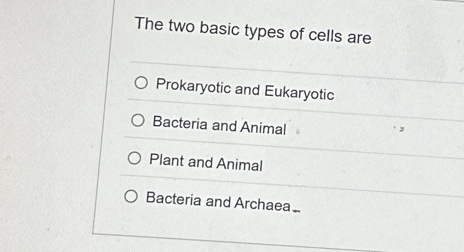 Solved The two basic types of cells areProkaryotic and | Chegg.com