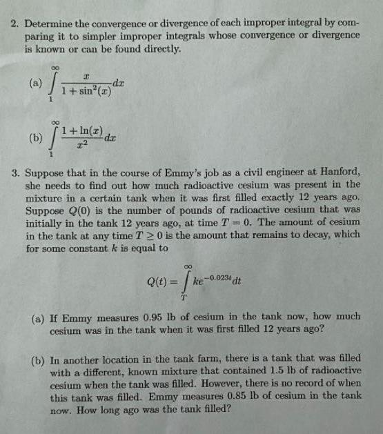 Solved 2. Determine the convergence or divergence of each | Chegg.com