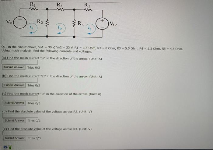 Solved R R3 RS Vsi R2 RA Vs2 ia i ic Q1. In the circuit | Chegg.com
