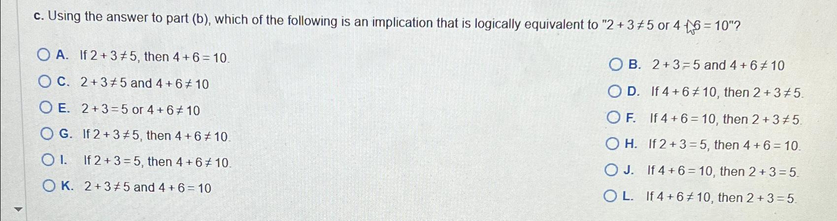 Solved c. ﻿Using the answer to part (b), ﻿which of the | Chegg.com
