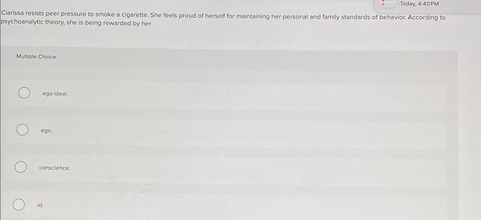 Solved Today, 4:40 ﻿PMClarissa resists peer pressure to | Chegg.com
