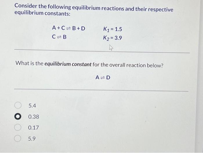 Solved Consider the following equilibrium reactions and | Chegg.com