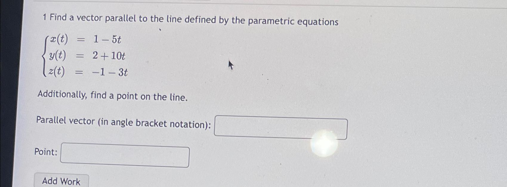 Solved 1 ﻿Find a vector parallel to the line defined by the | Chegg.com