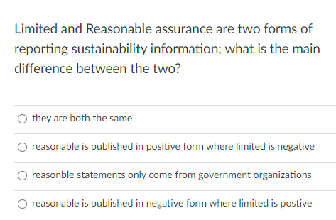 Solved Limited and Reasonable assurance are two forms | Chegg.com