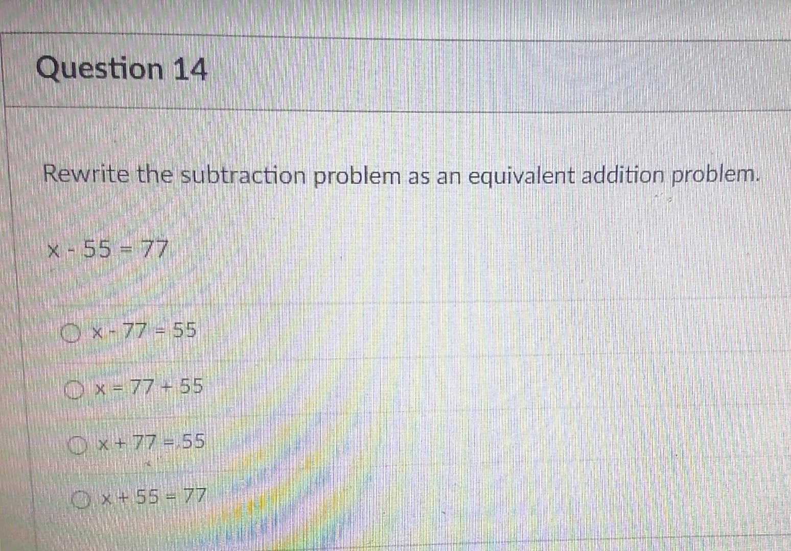 Solved Question 14 Rewrite the subtraction problem as an | Chegg.com