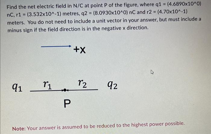 Solved Find the net electric field in N/C at point P of the | Chegg.com