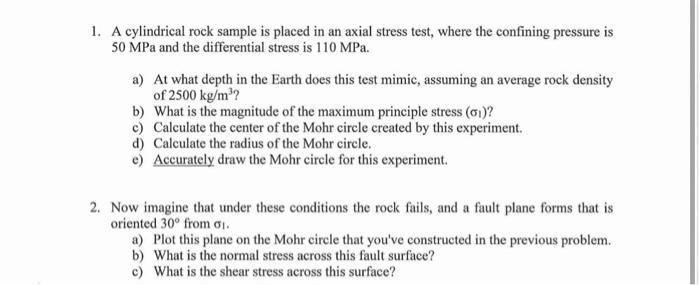 Solved 1. A cylindrical rock sample is placed in an axial | Chegg.com