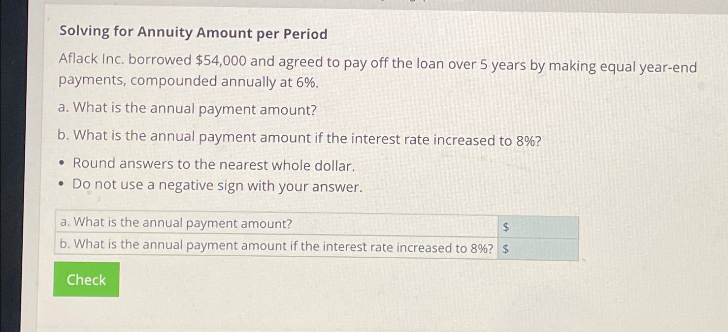 Solved Solving for Annuity Amount per PeriodAflack Inc. | Chegg.com