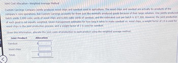 Solved Joint Cost Allocation-Weighted Average Method Custom | Chegg.com