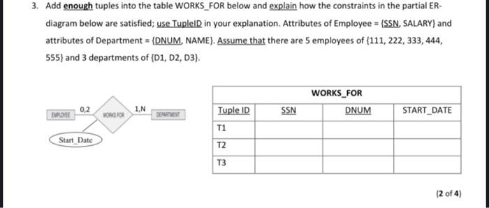 Solved 3. Add enough tuples into the table WORKS_FOR below | Chegg.com