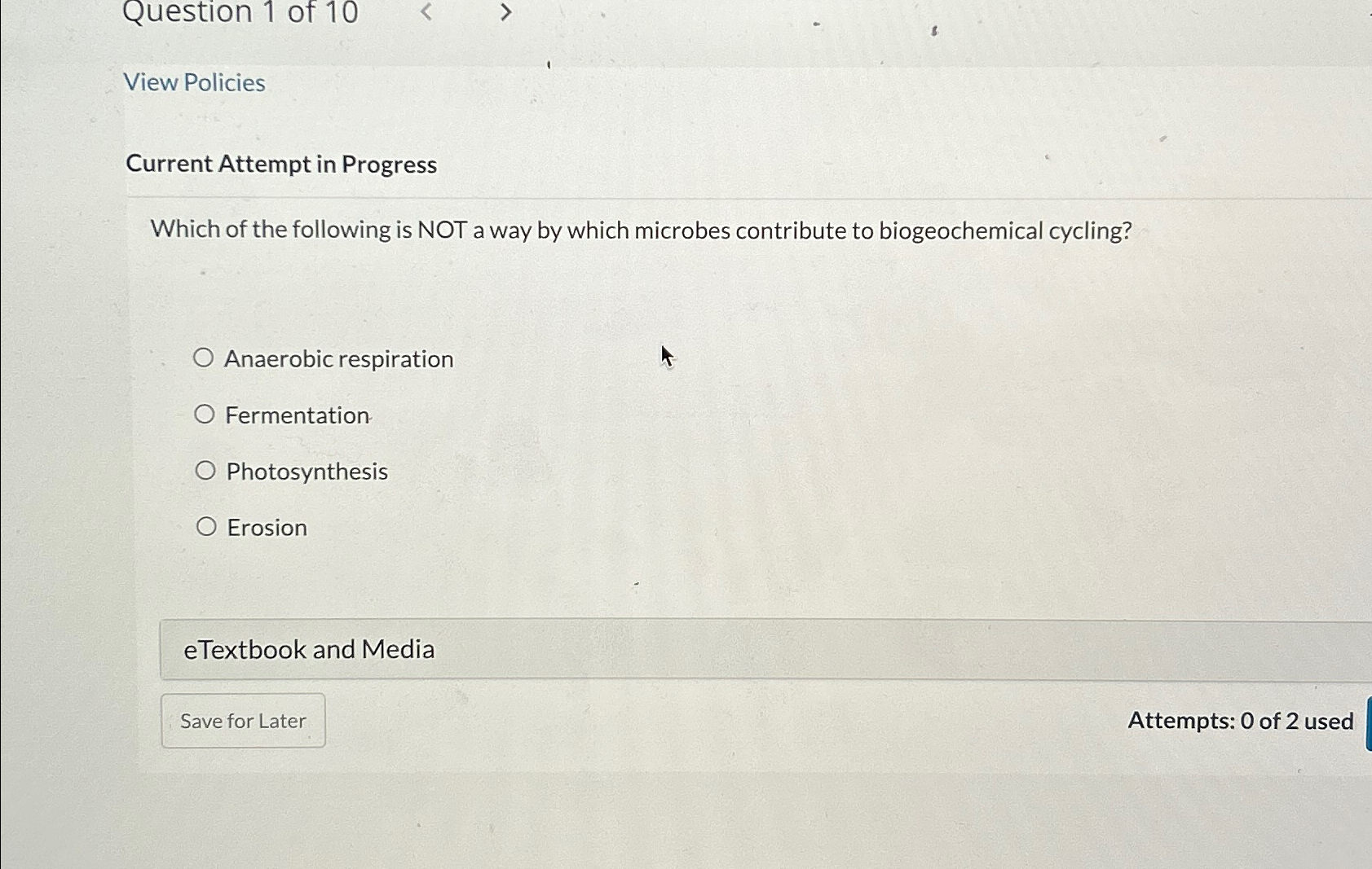 Solved Question 1 ﻿of 10View PoliciesCurrent Attempt in | Chegg.com
