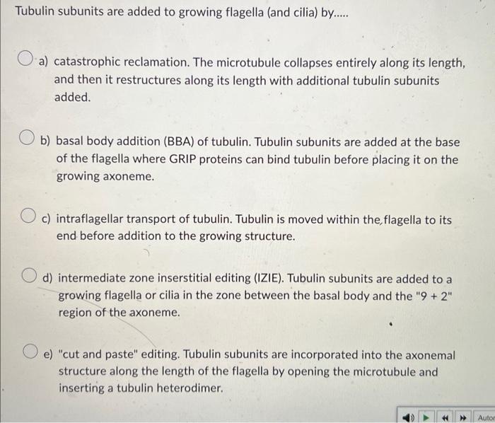 Solved Tubulin subunits are added to growing flagella (and | Chegg.com
