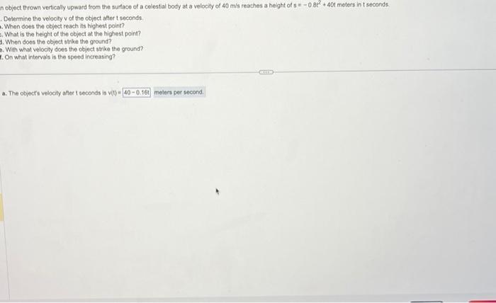 Solved n object thrown vertically upward from the surtace of | Chegg.com