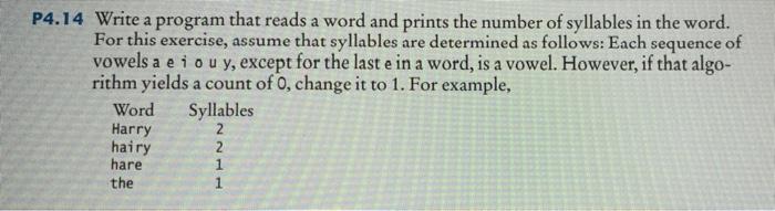 Solved P4.14 Write a program that reads a word and prints | Chegg.com