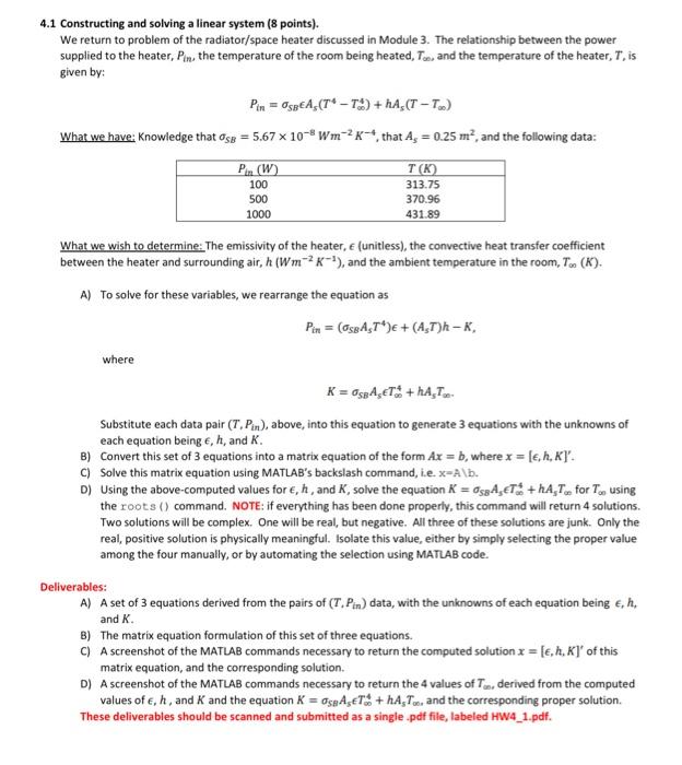 Solved 4.1 Constructing and solving a linear system (8 | Chegg.com