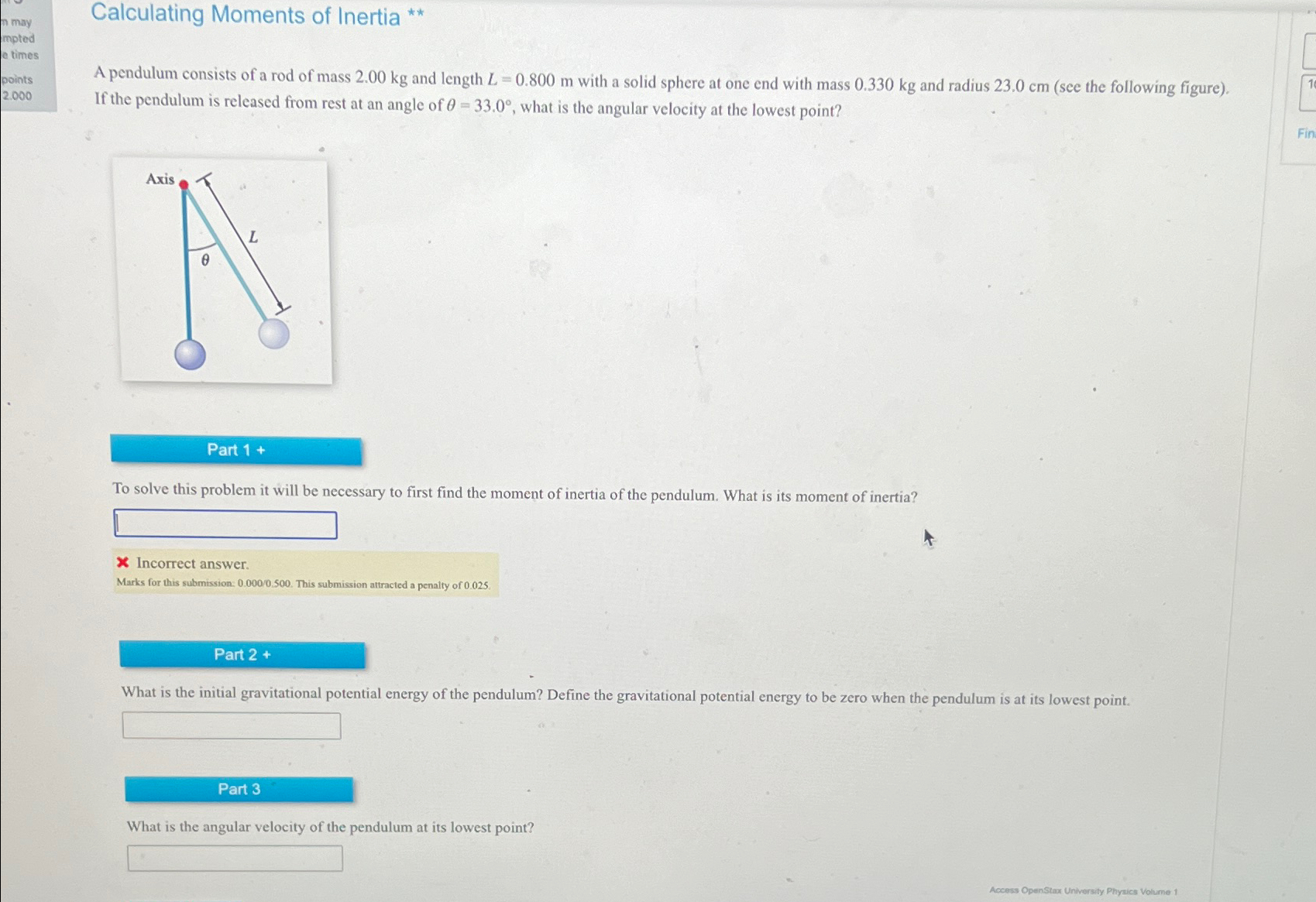 Solved Calculating Moments of Inertia **A pendulum consists | Chegg.com