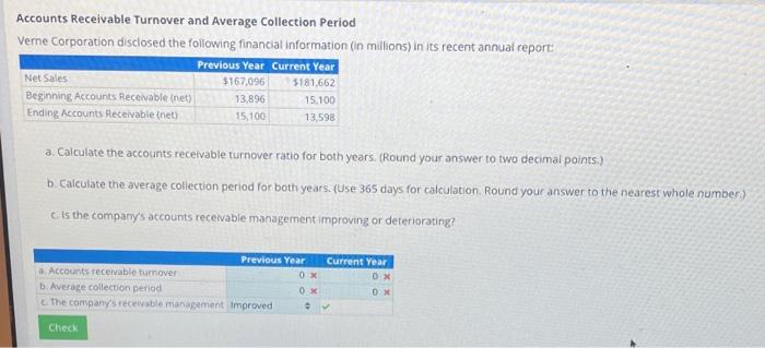 Solved Accounts Receivable Turnover and Average Collection | Chegg.com