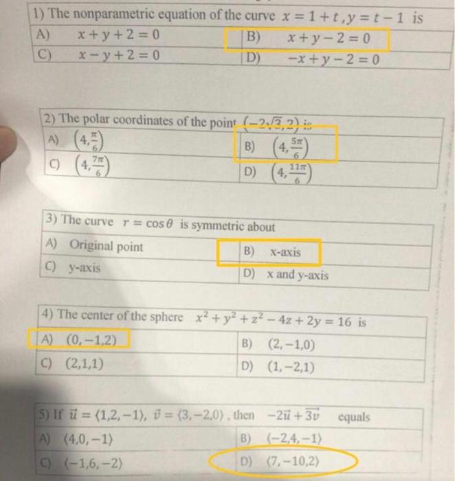 Solved 1) The nonparametric equation of the curve | Chegg.com