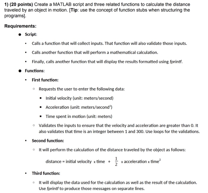 Solved 1) (20 points) Create a MATLAB script and three | Chegg.com