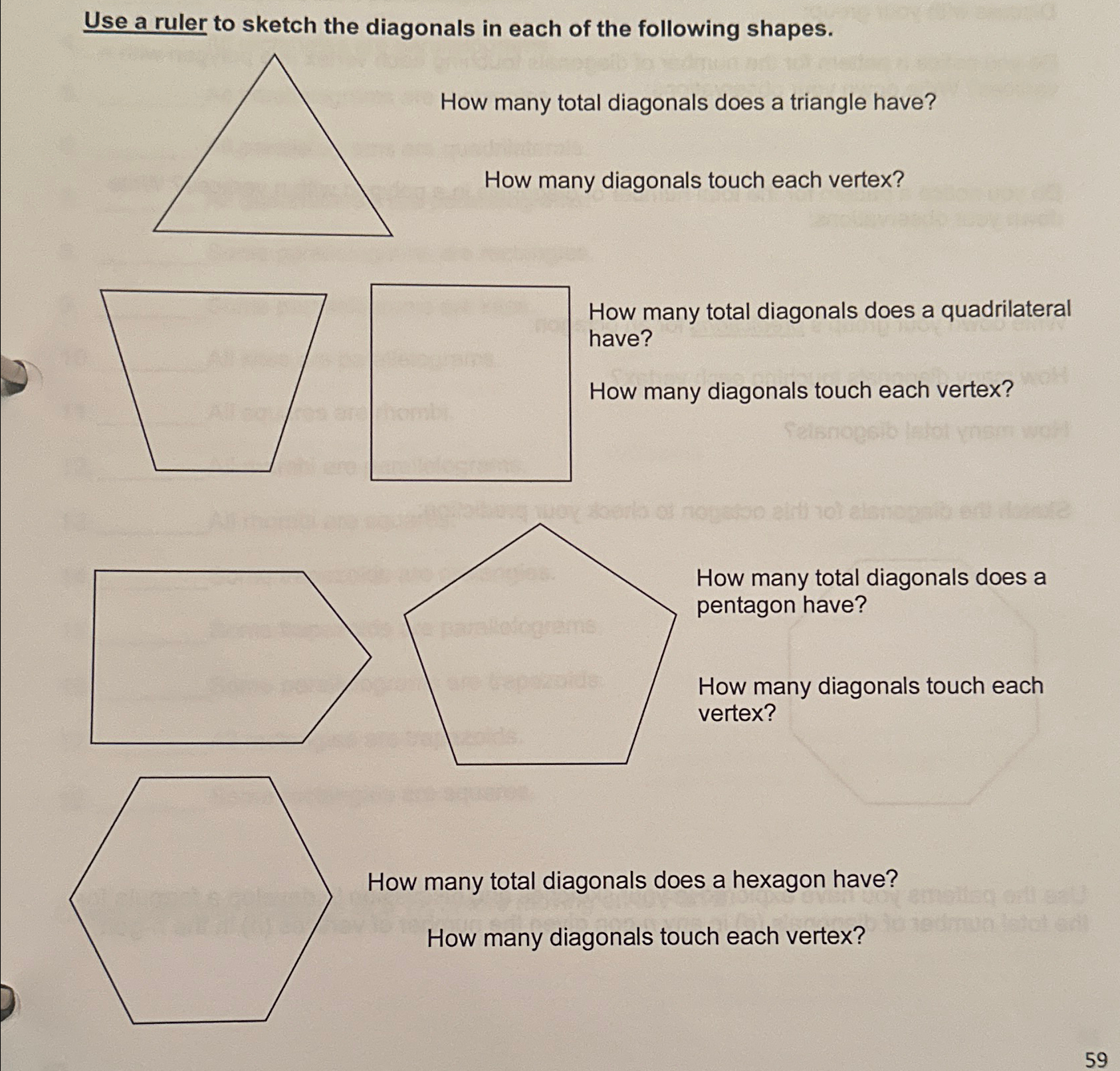 Solved Use a ruler to sketch the diagonals in each of the | Chegg.com