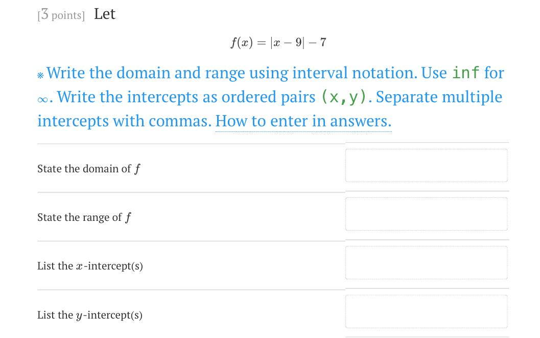 Solved [3 ﻿points] ﻿Letf(x)=|x-9|-7*Write the domain and | Chegg.com