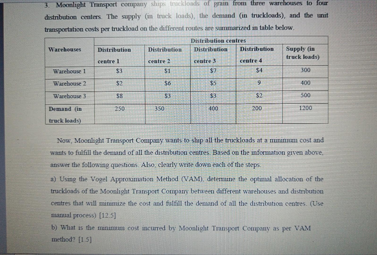 Solved 3. Moonlight Transport company ships truckloads of | Chegg.com