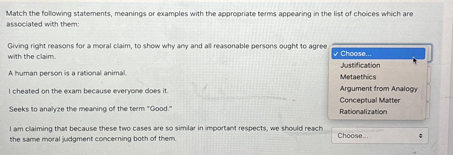 Solved Match the following statements, meanings or examples | Chegg.com