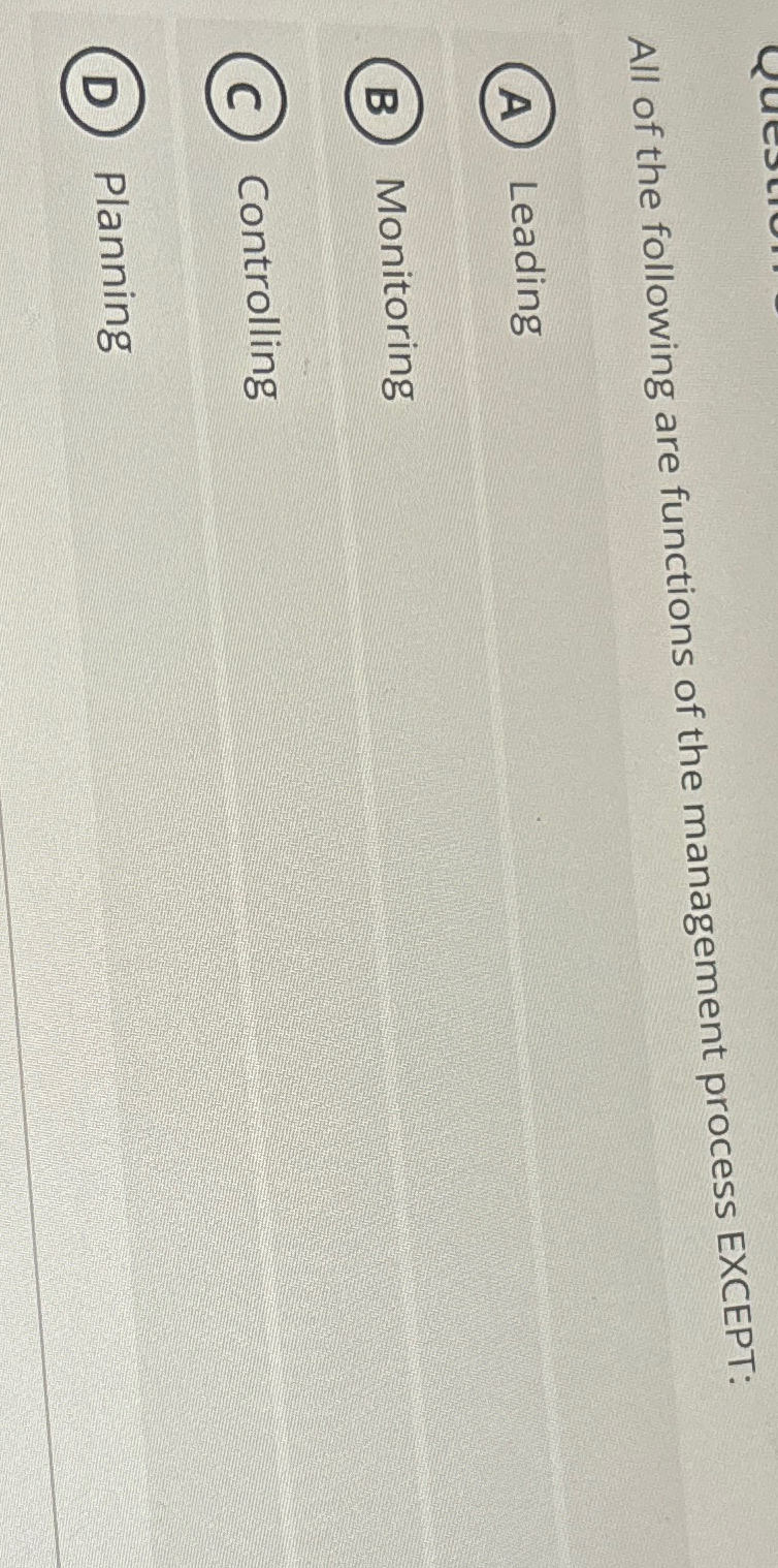 Solved All of the following are functions of the management | Chegg.com
