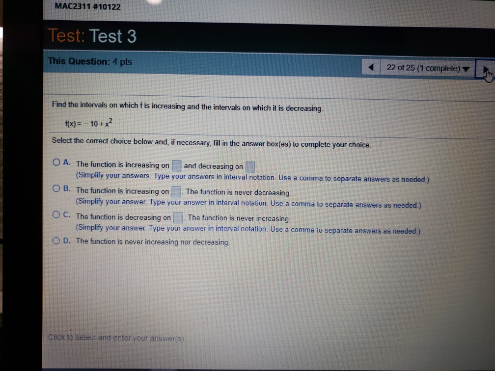 Solved MAC2311 #10122 Test: Test 3 This Question: 4 pts 22 | Chegg.com