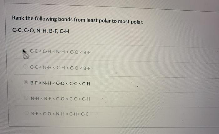 Solved Rank the following bonds from least polar to most | Chegg.com