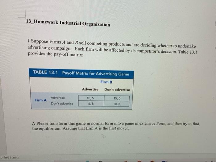 Solved 13_Homework Industrial Organization 1 Suppose Firms A | Chegg.com