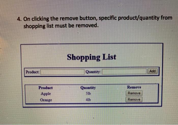 Solved design using html and java script a shopping list | Chegg.com