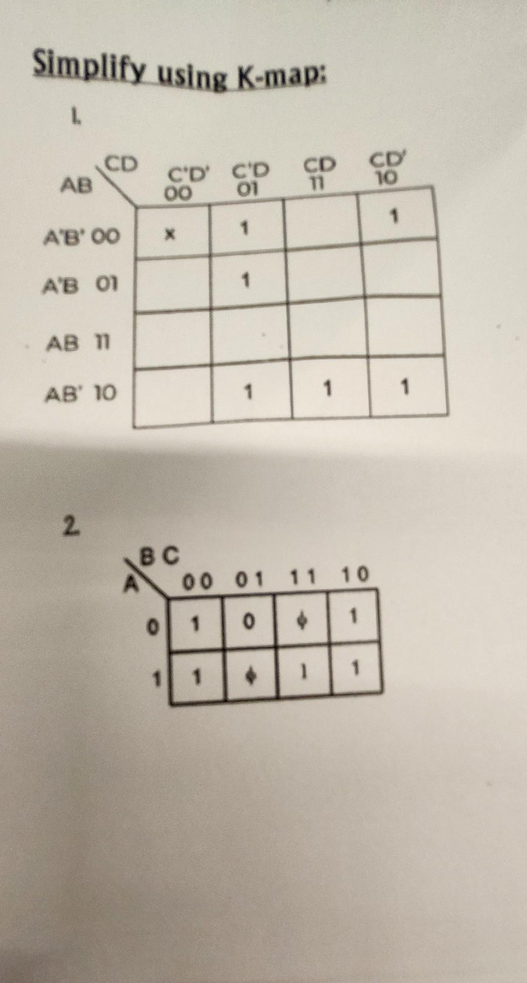 Solved Simplify using K-map: | Chegg.com